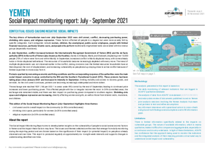 Yemen: Social impact monitoring July - September 2021 | ACAPS