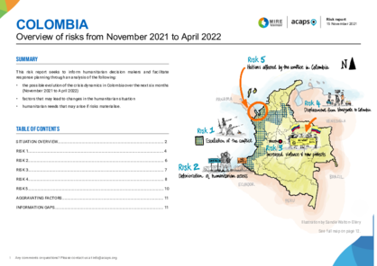 Colombia: Overview of risks from November 2021 to April 2022 | ACAPS